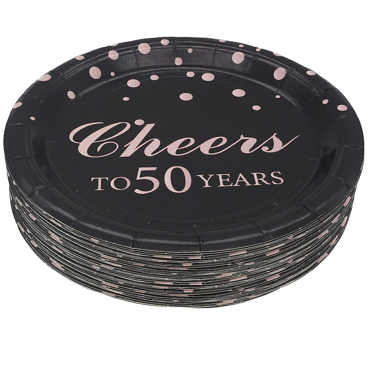 Pandecor Rose Gold 50th Birthday Party Supplies 50PCS Disposable Paper Plates 7 Inch Dessert Plates for 50 Years Anniversary Party