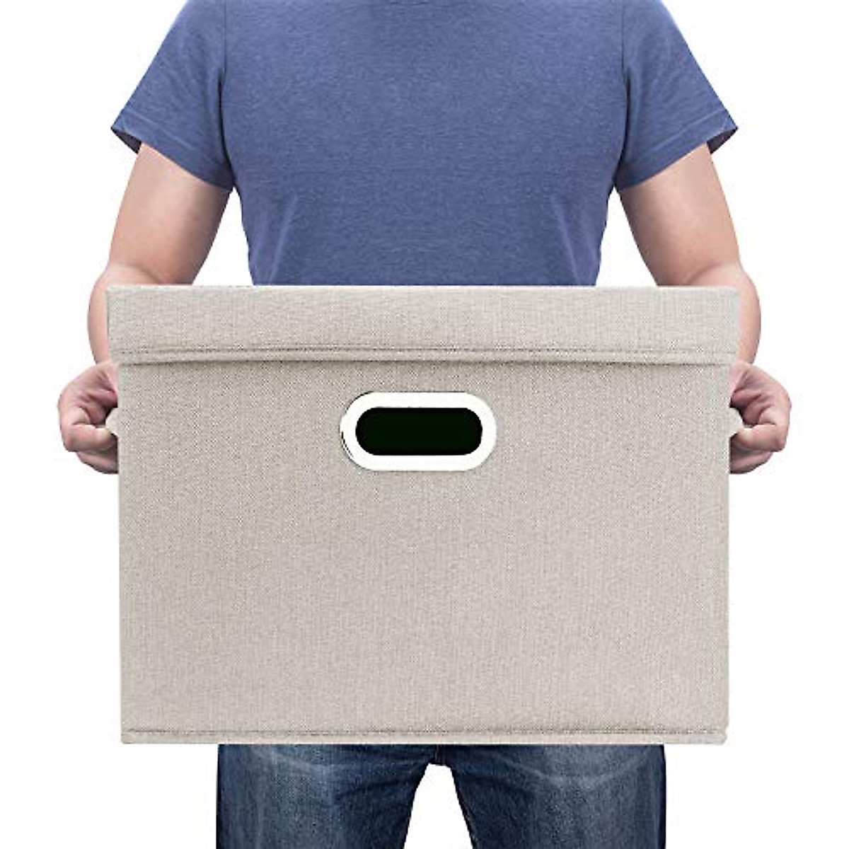 TYEERS Large Collapsible Storage Bins with Lids, Organization Bins for Closet Storage, Clothes Storage, Folding Storage Box with Lids for Home Office Storage - 2 Pack - Beige