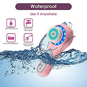 Electric Facial Cleansing Brush with 3 Operating Modes & 5 Replaceable Face Scrub Brush Heads, Waterproof Cleanser Remove Dirt, Oil, Makeup Residue, USB Rechargeable Facial Exfoliator & Massager (J02)