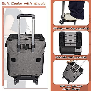 Cooler with Wheels 35 Can Collapsible Rolling Cooler Soft Insulated Roller Cooler Portable Leak Proof Cooler Bag with Wheels and Handle for Camping Hiking BBQ Summer Beach Travel Outdoor Activities