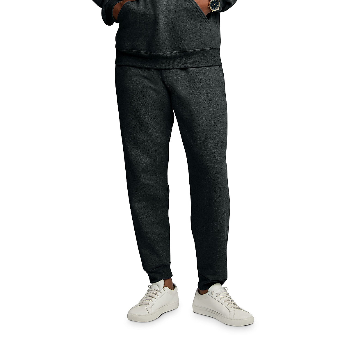 Fruit of the Loom Men's Eversoft Fleece Joggers, Moisture Wicking & Breathable, Sizes S-2X, Cotton Blend-Black Heather, XX-Large