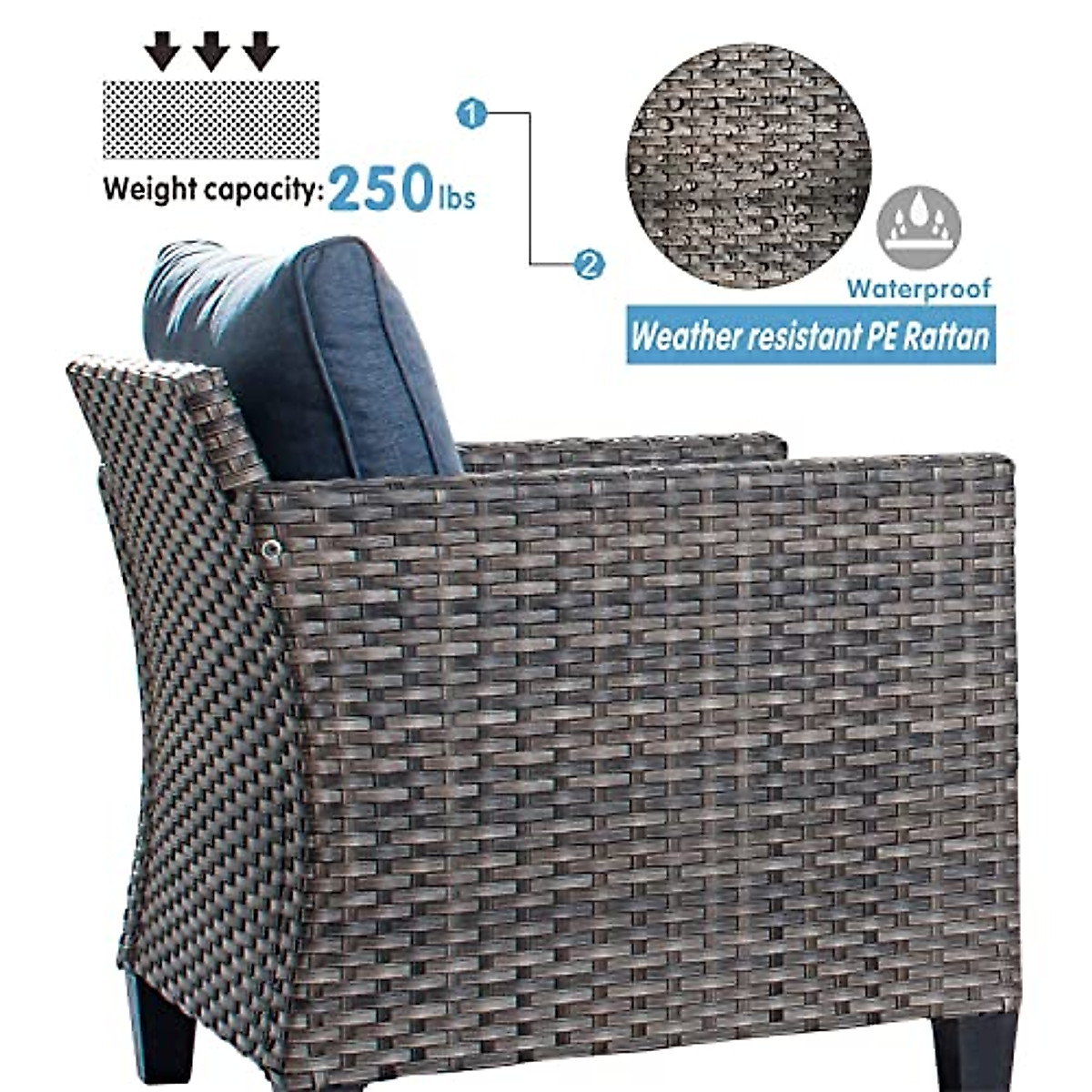 ovios Patio Chairs, All Weather Outdoor Rattan Wicker Chairs Patio Dining Chairs High Back Single Chairs Garden Backyard Porch (2 PCS, Denim Blue)