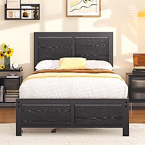 VECELO Twin Bed Frame with Wood Headboard and Footboard, 14 Inch Platform Mattress Foundation, No Box Spring Needed, Heavy Duty Slats Support, Easy Assembly