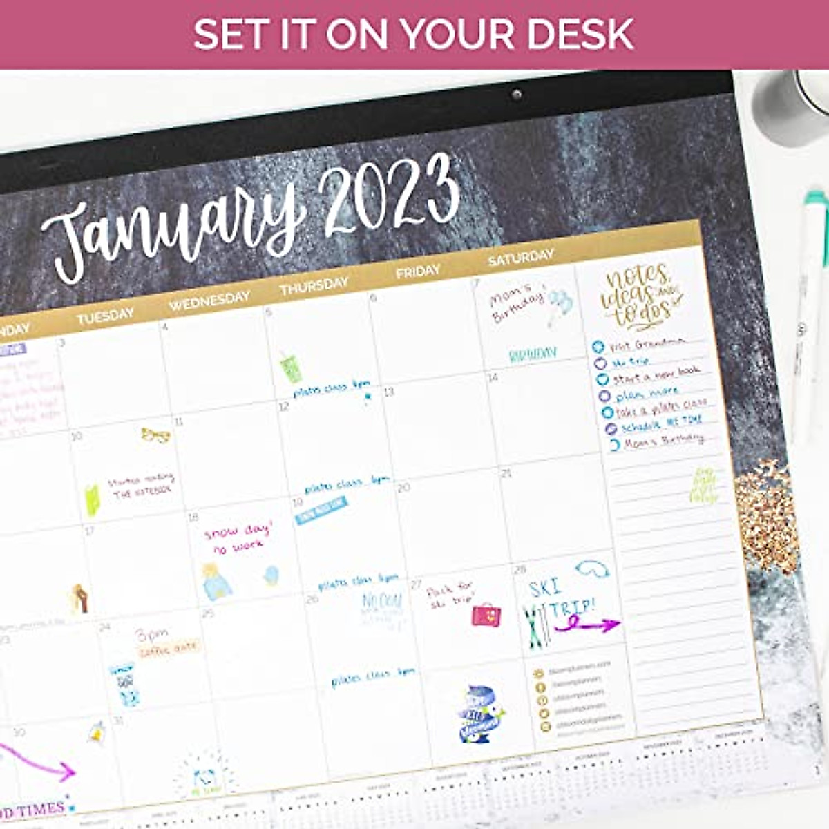 bloom daily planners 2023 Calendar Year Desk/Wall Monthly Calendar Pad (January 2023 - December 2023) - Large 21" x 16" Hanging or Desktop Blotter - Watercolor