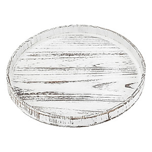 16 Inches Extra Large Solid Wooden Serving Tray Round Tea Coffee Table Tray Snack Food Meals Serving Plate Kitchen Party Bar Server Breakfast Tray with Raised Edge Decorative Ottoman Tray White