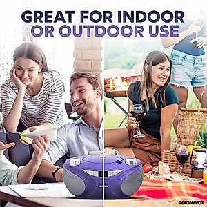 Magnavox MD6949 Portable Top Loading CD Boombox with AM/FM Stereo Radio and Bluetooth Wireless Technology in Black | CD-R/CD-RW Compatible | LED Display | (Purple)