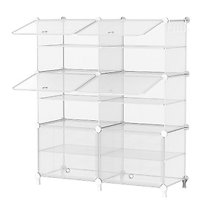 AWTATOS Shoe Rack, 6 Tier Shoe Storage Cabinet with Door, 24 Pair Shoe Organizer Shelves for Closet Hallway Bedroom Entryway, Transparent Twill