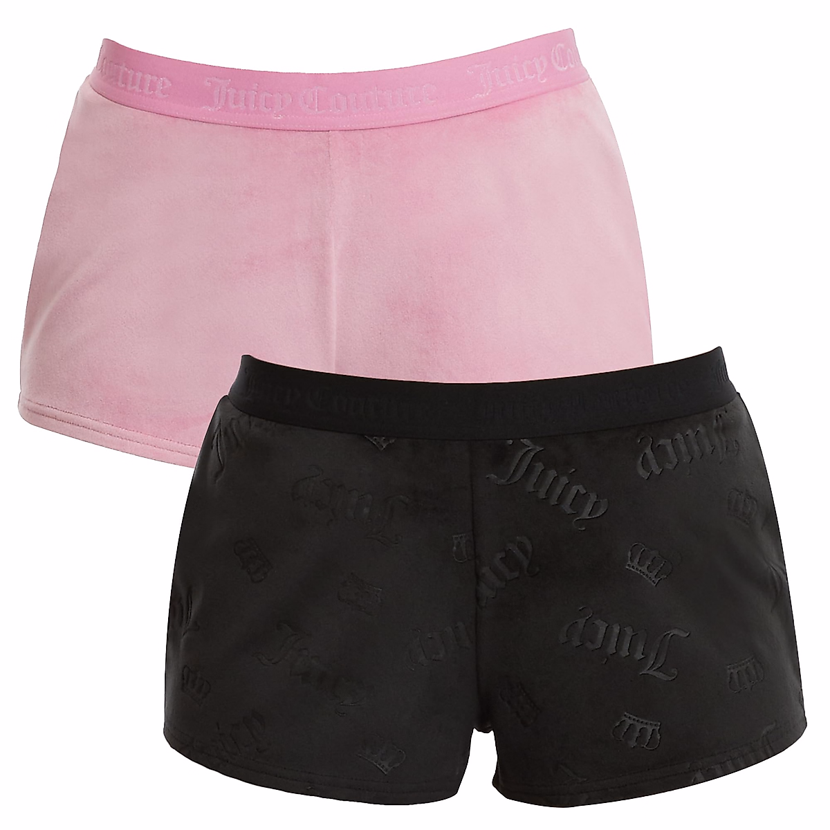 Juicy Couture Velvet Fleece Shorts 2 Piece Designer Pajama Set for Women, 2-Pack Sleep and Lounge Shorts (US, Alpha, Large, Regular, Regular, Stellar Pink/Black Crown Embossed)