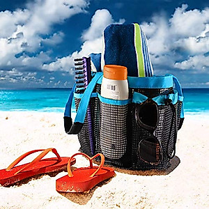 Simply Things Heavy Duty Mesh Shower Bag Caddy and Tote with 9 Storage Compartments and 2 Reinforced Handles, This Mesh Shower Bag is Quick Drying for Dorm, Gym, Camping, or Travel (blue)