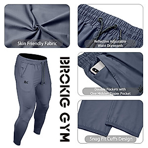 BROKIG Mens Lightweight Gym Jogger Pants,Men's Workout Sweatpants with Zip Pocket(Dark Grey,Large)