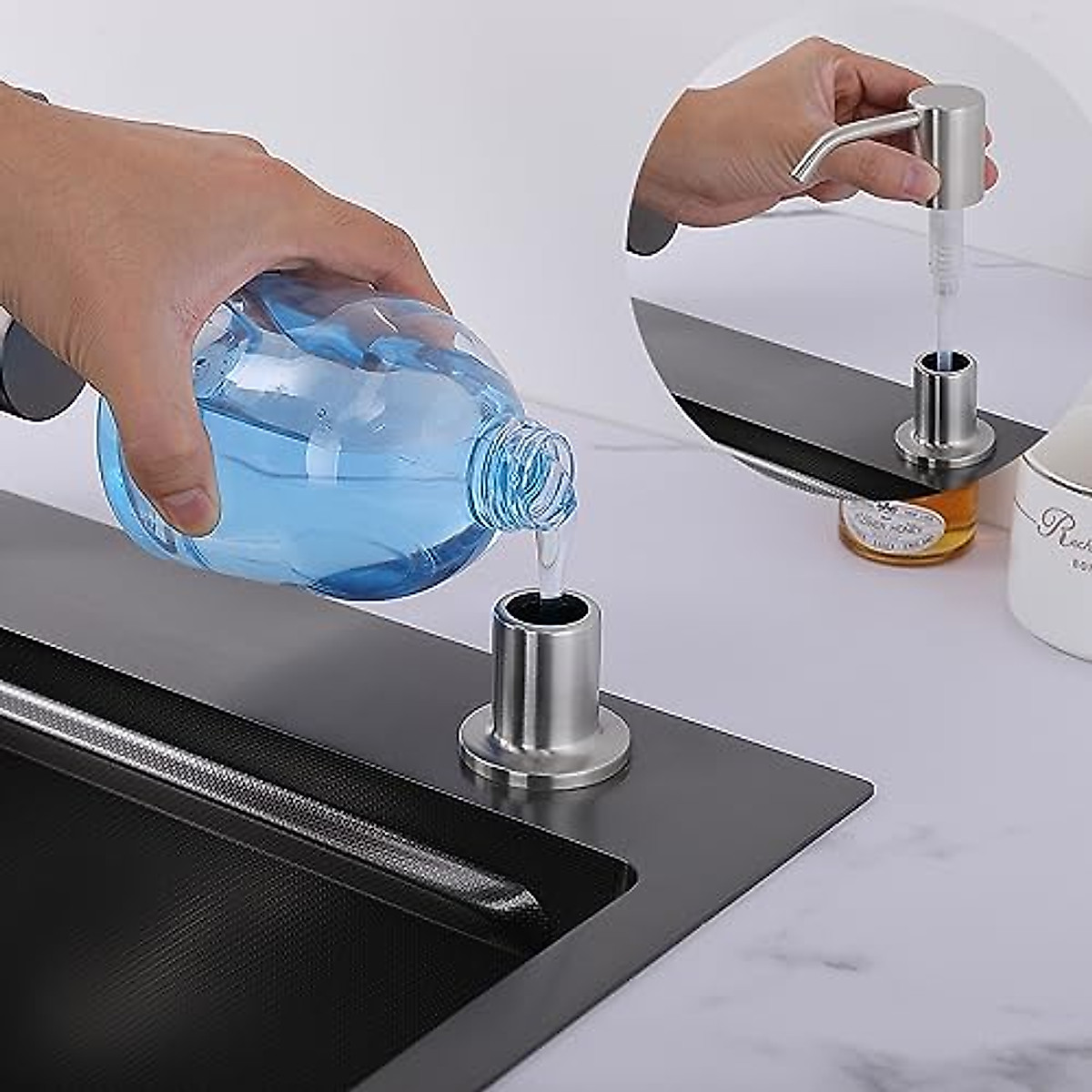 Soap Dispenser, Kitchen Soap Dispenser, Large Capacity 17 OZ Bottle, Stainless Steel Built in Soap Dispenser for Kitchen Sink, Brushed Nickel