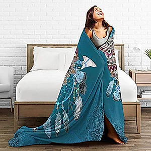 Throw Blanket Super Soft Comfy Micro Fleece Fuzzy Blanket Decorative Blanket for Bed Couch Chair Living Room Bohemian Owl Dream Catcher(50"×40")