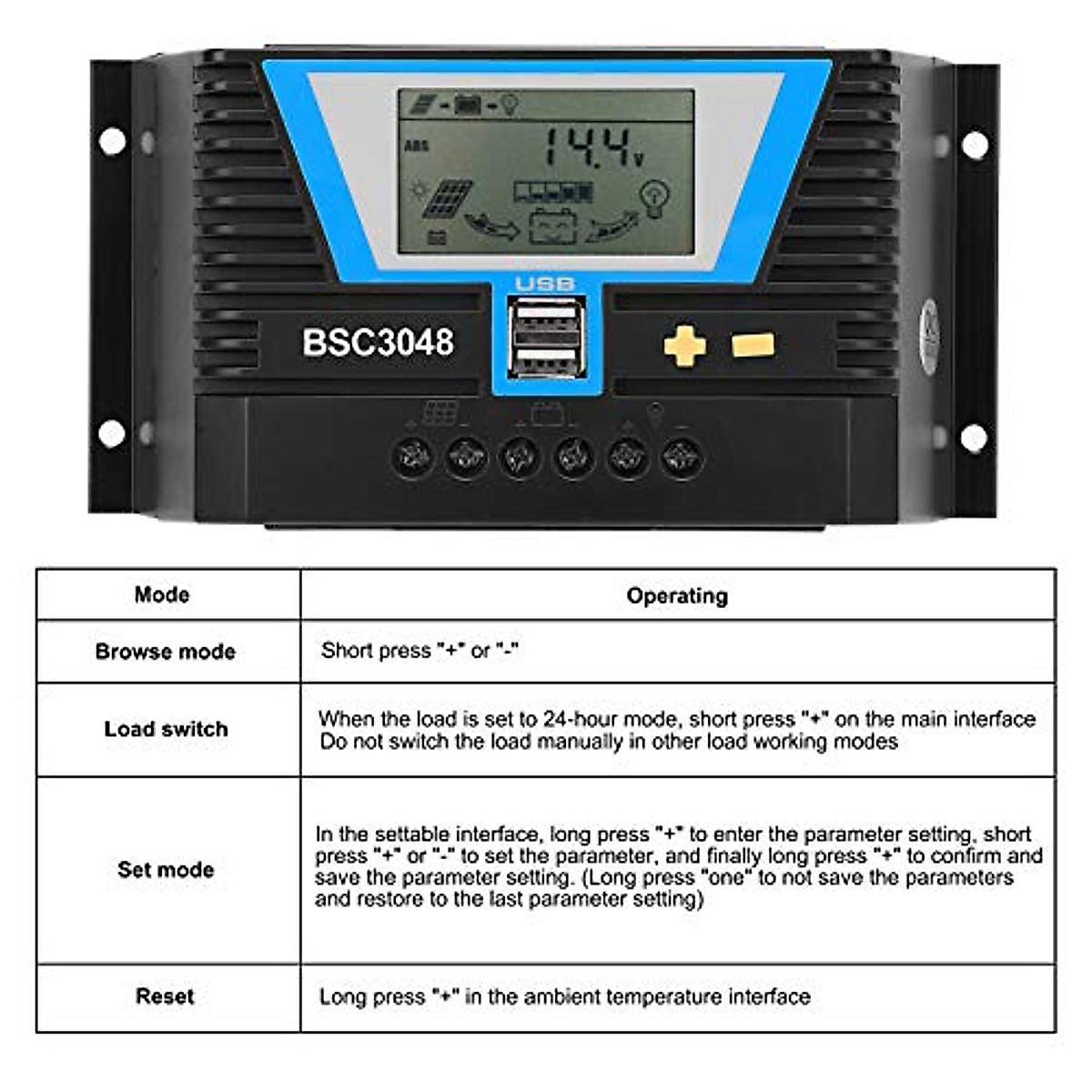 Walfront 40A Solar Charge Controller for Variety Batteries BSC3048 12V/24V/36V/48V Solar Panel Charge Controller Intelligent Regulator with 5V USB Port