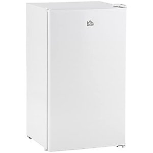 HOMCOM Mini Fridge with Freezer, 3.2 Cu.Ft Compact Refrigerator with Adjustable Shelf, Mechanical Thermostat and Reversible Door for Bedroom, Dorm, White