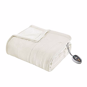 True North by Sleep Philosophy Heated Ultra Soft Plush Reverse to Sherpa Auto Shut Off Electric Blanket with Two 20 Heat Level Setting Controllers and Bonus Automatic Timer, Twin: 62x84", Ivory