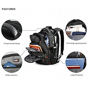 SwissDigital Circuit Men's Laptop Backpack for College and Business Travel with Integrated USB Charging Port and RFID Protection Fits Laptops up to 15.6 in, Black (J14-BR)