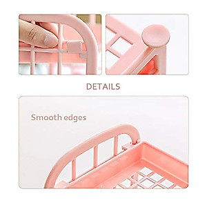 UnnFiko 2-Layers Table Shelf Organizer, Adjustable Plastic Storage Rack Shelf Square Basket Desk Stand Table Storage Organizer Shelves (Pink)