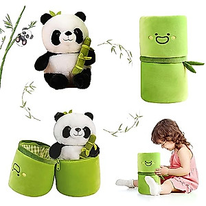 Emoin Panda Stuffed Animals Panda Bamboo Plush Toy 11.8 Inch Bamboo Tube Panda Pillow Stuffed Panda Bear Plushies Panda Doll Gifts for Boys Girls