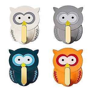 JruiZhp Cute Coat Hooks Mixed Color Self Adhesive Owl Hook, 4Pcs Owl Wall Hangers for Kitchen, Kids Bedroom,Bathroom Hanging Bag Hat Towels Key