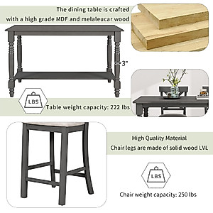 LUMISOL Wood Kitchen Dining Table Set of 6 with Bench and Chairs Farmhouse Rustic Dining Room Table Set, Recantgle Table with Shelf and Upholstered Seating, Gray