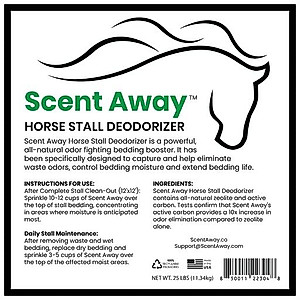 SCENT AWAY Horse Stall Deodorizer Odor Eliminator | 100% Natural Odor Neutralizer | Fragrance Free Smell, Odor & Moisture Absorber | Non-Toxic Active Carbon & Zeolite Odor Control | 25lbs. (11.34kg)