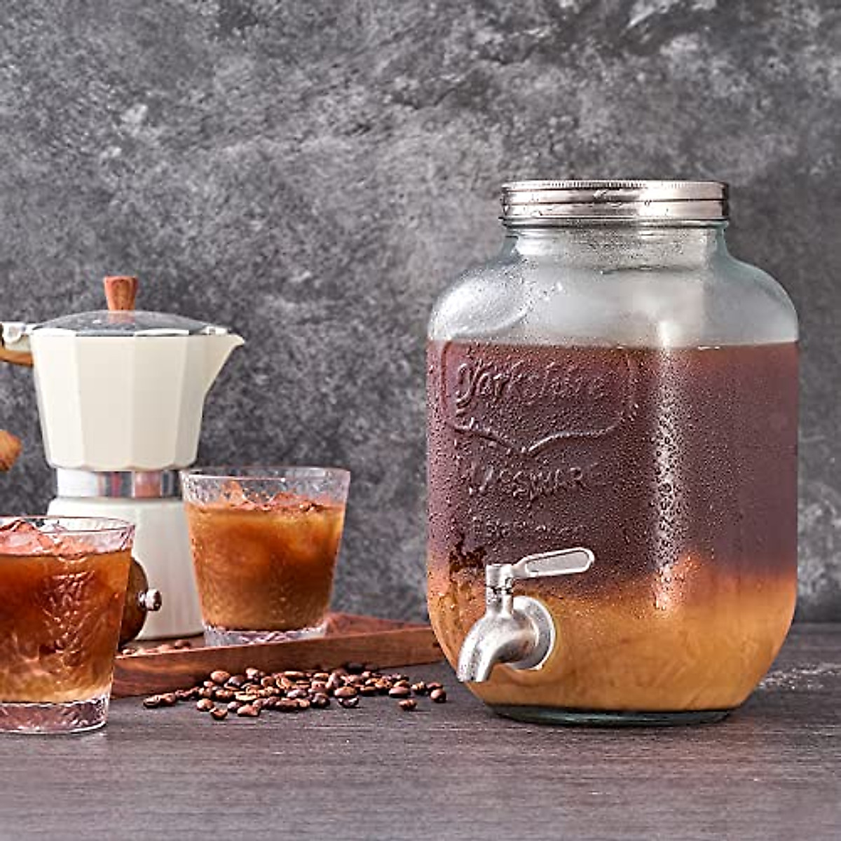 Hyperspace Cold Brew Pitcher, Cold Brew Maker, 1 Gallon Iced Coffee Maker, Cold Brew Mason Jar, Ice Tea Thick Glass Carafe with 3rd Generation Stainless Steel Mesh Filter