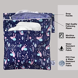 FLOCK THREE 4pcs Waterproof Wet Bag Reusable for Wet Clothes Baby Diapers Stroller Swimsuit Travel Reusable toiletries Pouch Small and Larger Electronics case 4 Pack (Windy Days)