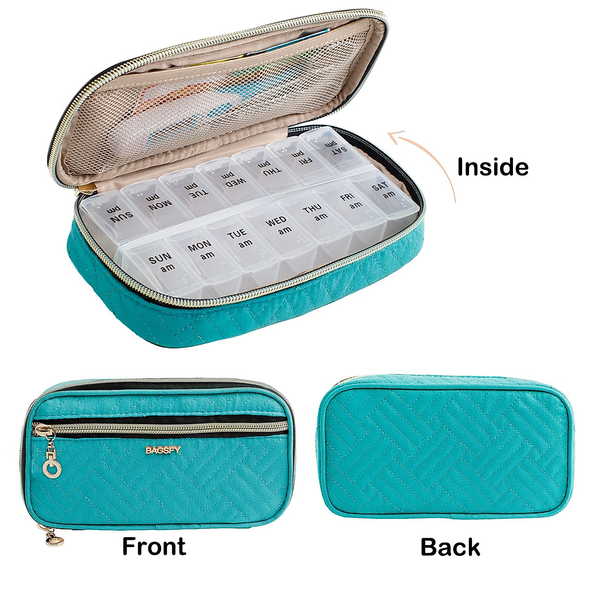 BAGSFY Pill Organizer Case 2 Times a Day- Weekly Medicine Organizer Travel Pill Box with Removable Seven-Day Medicine Case Container for Fish Oil, Vitamin, Supplement