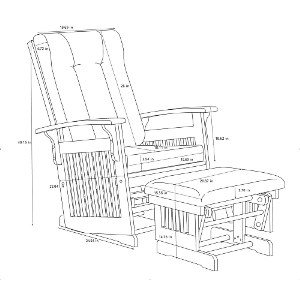 Wlvos Anti-Pinching Glider Chair for Nursery, Wood Glider Rocker with Ottoman Set, Nursery Rocking Chair for Living Rooms, Bedrooms Nursing (Cherry)