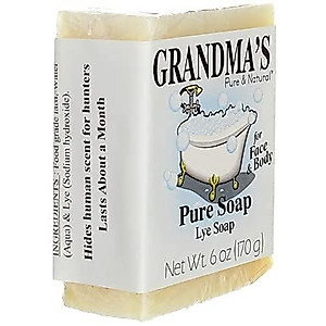 Grandma's Pure Lye Soap Bar - 6.0 oz Unscented Face & Body Wash Cleans with No Detergens, Dyes & Fragrances - 60018, pack-of-6