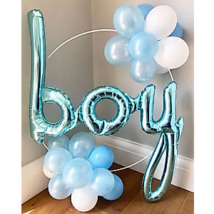 Zittop Baby Blue “Boy” Script Foil Balloon - 24” One-Piece Letters Balloon for Boy Baby Shower, Gender Reveal, Pregnancy Announcement, First Birthday Party, Christening, Baptism, Nursery Decoration