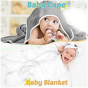 6 Pack Baby Bath Towel, Coral Fleece Soft Absorbent Newborn Hooded Towel for Kids, 30 x 30 Inch Hooded Baby Toddler Bath Blanket Towel for Babies Toddler Infant Shower Gift Supplies (Gray/Beige/Blue)