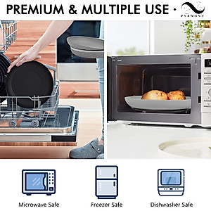 PYRMONT Dinner Plates Set of 8 Unbreakable Wheat Straw Plates 10-inch Large Plates Plastic Plates Reusable Dishwasher and Microwave Safe Unbreakable Plates for Kids (Grey Stone)