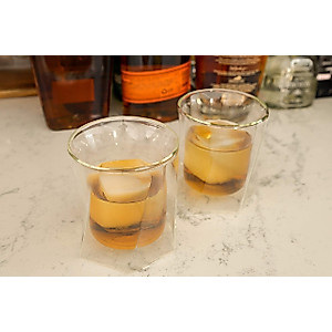 LEMONSODA Double Wall Whiskey Glasses - Insulated Clear Cup Design - Set of 4-300 ml - Premium Whiskey Glasses for Scotch, Single Malt, Whiskey, Bourbon, Rye - Old Fashioned Glass