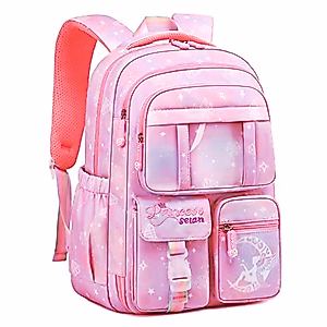Wraifa Girls Backpack Elementary School Backpacks for Girls Cute Princess Preschool Middle School Bag Kids Bookbag (Only Backpack Pink)
