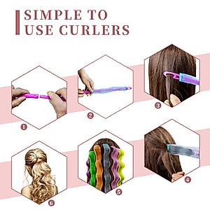 Essenergi 30pcs Heatless Hair Curlers Rollers Wave Curls Styling Kit with 2 Sets Styling Hooks,No Heat Spiral Curlers for Short and Medium Hair(12 Inch/ 30 cm)
