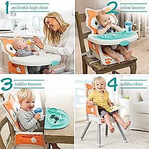 Infantino Grow-with-Me 4-in-1 Convertible High Chair, Fox-Theme, Space-Saving Design, Booster and Toddler Chair, for Infants & Toddlers 3M-36M
