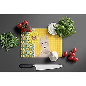 Caroline's Treasures WDK5480LCB Summer Sunflowers Wheaten Scottish Terrier Glass Cutting Board Large Decorative Tempered Glass Kitchen Cutting and Serving Board Large Size Chopping Board