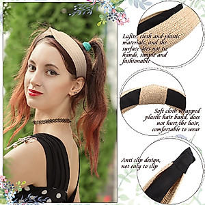 Juexica 3 Pieces Straw Knotted Boho Headbands - Rattan Twist Hairbands for Women, Summer Beach and Girls (Straw Color)