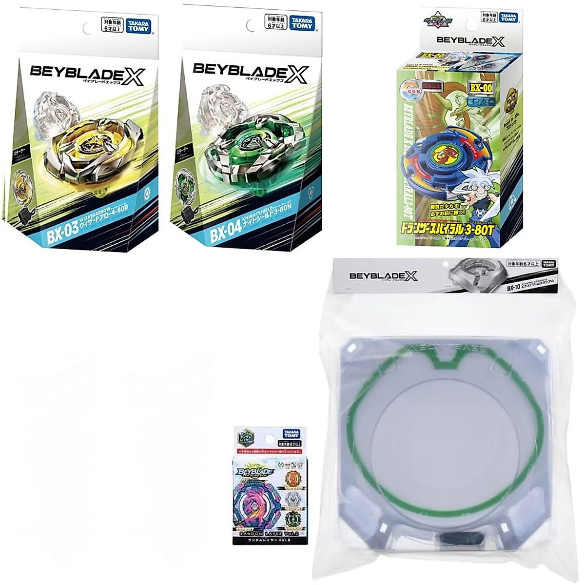Takara Tomy / Booster Dranzer Spiral 3-80T + Starter Wizard Arrow 4-80 + Starter Night Shield 3-80N + Extreme Stadium + Random Layer Vol.2 / Japan Import Shipping from Tokyo