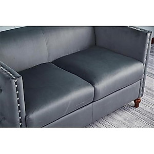 Kingway Furniture Avin Velvet Nail Head Livingroom Loveseat in Gray