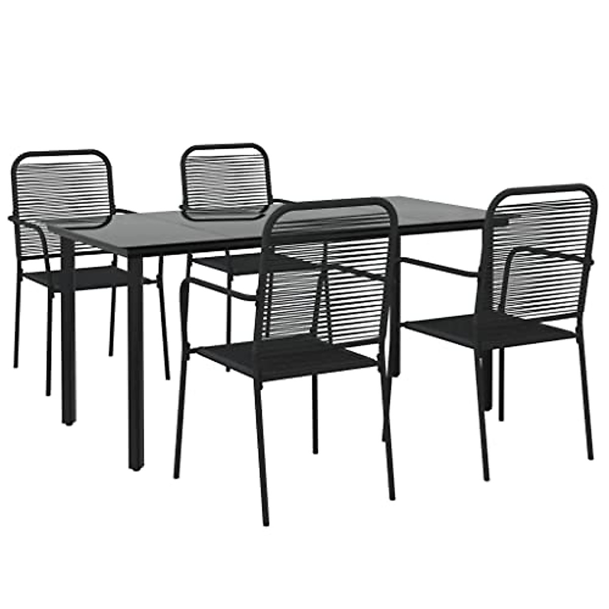 WHOPBXGAD 5 Piece Patio Dining Set Lawn Furniture,Patio Furniture Sets,Patio furnitureSui for patios, Gardens, lawns, Balconies, Poolside,Black Cotton Rope and Steel