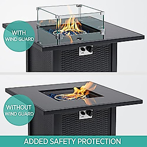 Yaheetech Gas Fire Pit Wind Guard for Square Fire Table, 15 x 15 x 6.5 inch Clear Tempered Wind Guard for Firepits, Thick Square Glass Shield, Glass Panel with Hard Aluminum Corner Bracket & Feet