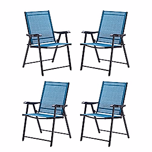 VICLLAX Folding Patio Chairs Set of 4, Portable Patio Dining Chairs Sling Back Chairs for Garden