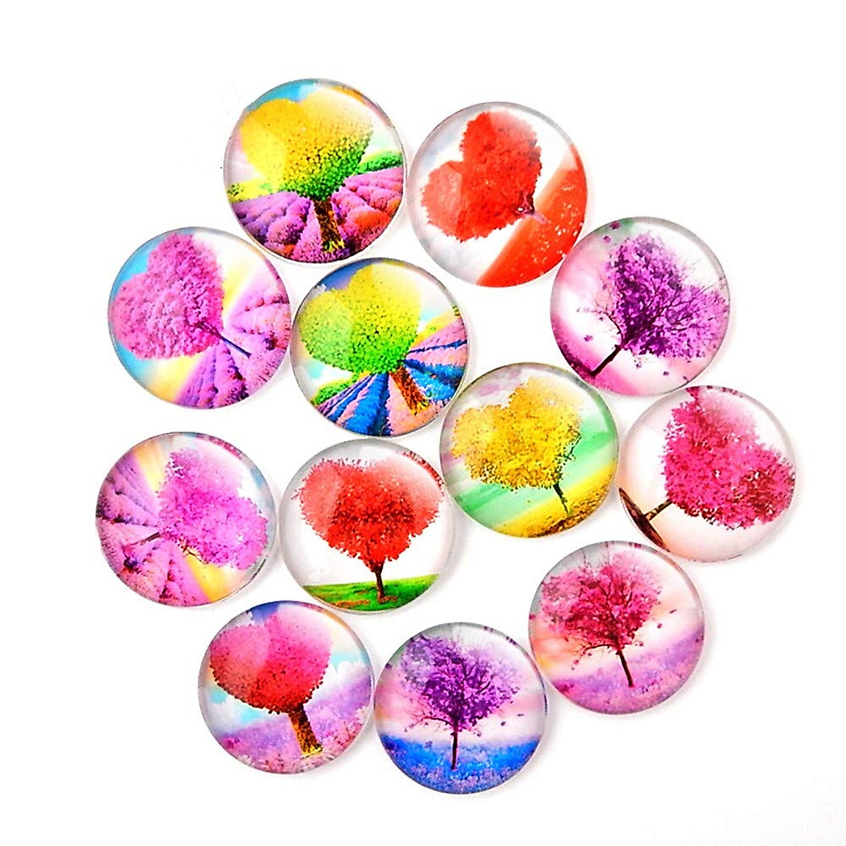 50 Beautiful Glass Refrigerator Magnets, Pretty Tree Fridge Magnets Small Magnets for Map Refrigerator Cabinet Whiteboard 0.7"