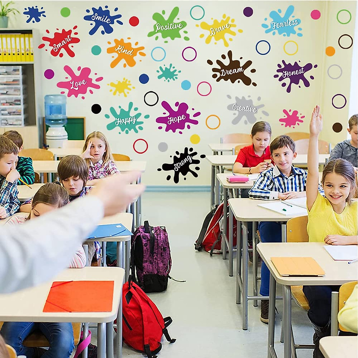 Supzone Colorful Paint Wall Decal Inspirational Quotes Wall Stickers Ink Splatter Splotches Wall Decal Watercolor Paint Splash Wall Art Sticker for Kids Classroom Nursery Playroom Bedroom School