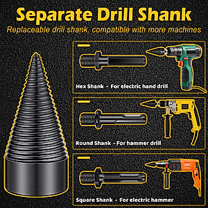 5 Pcs Firewood Log Splitter Drill Bit, Removable Wood Splitter Drill Bits, Screw Cones Kindling Splitter, Heavy Duty Wood Splitting Drill Bit for Hand Drill Stick Hex, Round, Square (32 MM, 42 MM)
