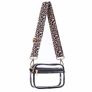 HULISEN Clear Crossbody Bag Stadium Approved, Clear Purse for Women Men, Transparent Messenger Shoulder Handbag for Concert, Travel, Work, Sports (Leopard)