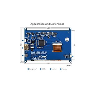 waveshare 5 inch Capacitive Touch Screen TFT LCD Display Toughened Glass Panel 800x480 5inch HDMI H V4 LCD for Raspberry Pi 4B/3B+/3B/Zero/Zero W WH,PC,Support VariousSystems