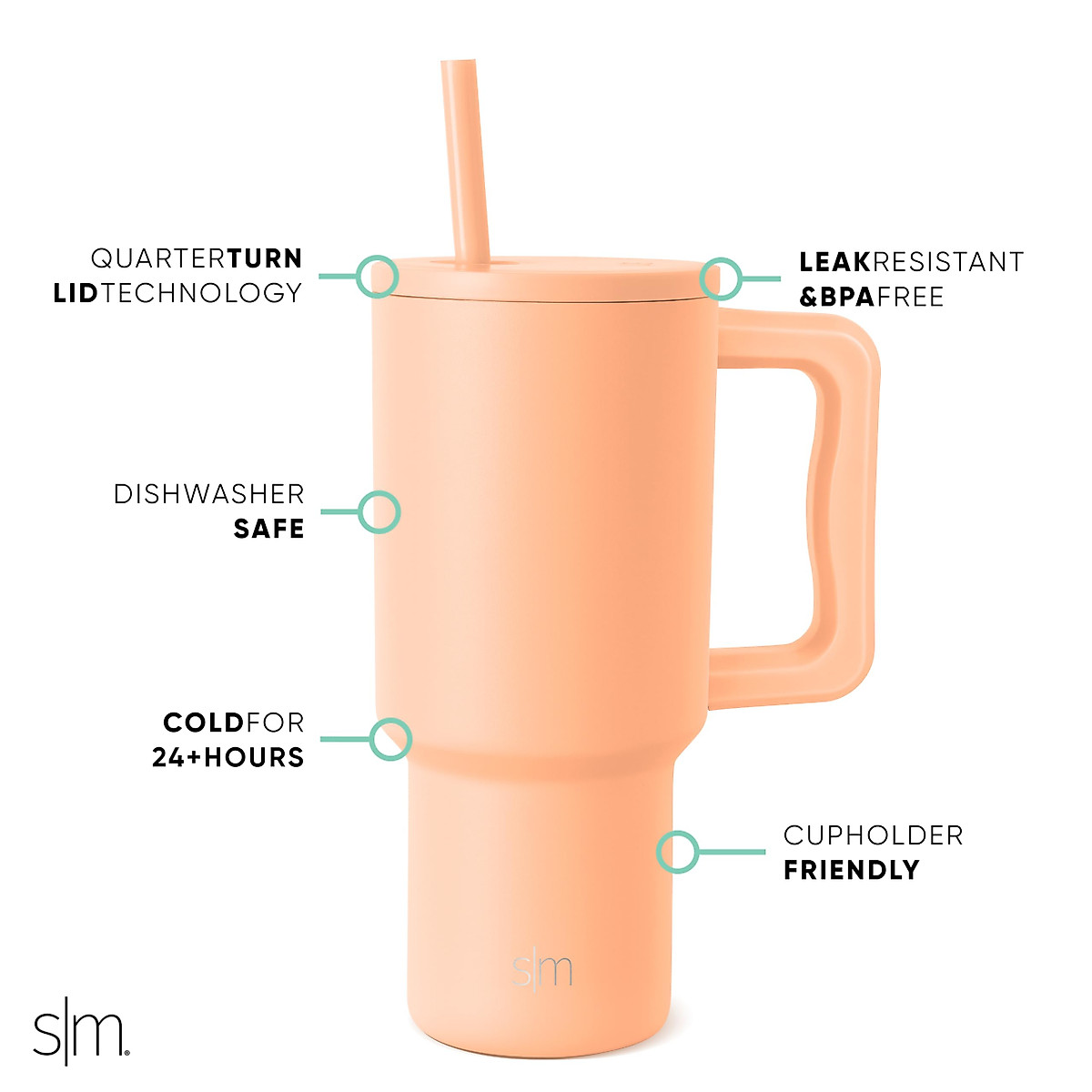 Simple Modern 30 oz Tumbler with Handle and Straw Lid | Insulated Cup Reusable Stainless Steel Water Bottle Travel Mug Cupholder Friendly | Gifts for Women Men Him Her | Trek Collection | Bellini